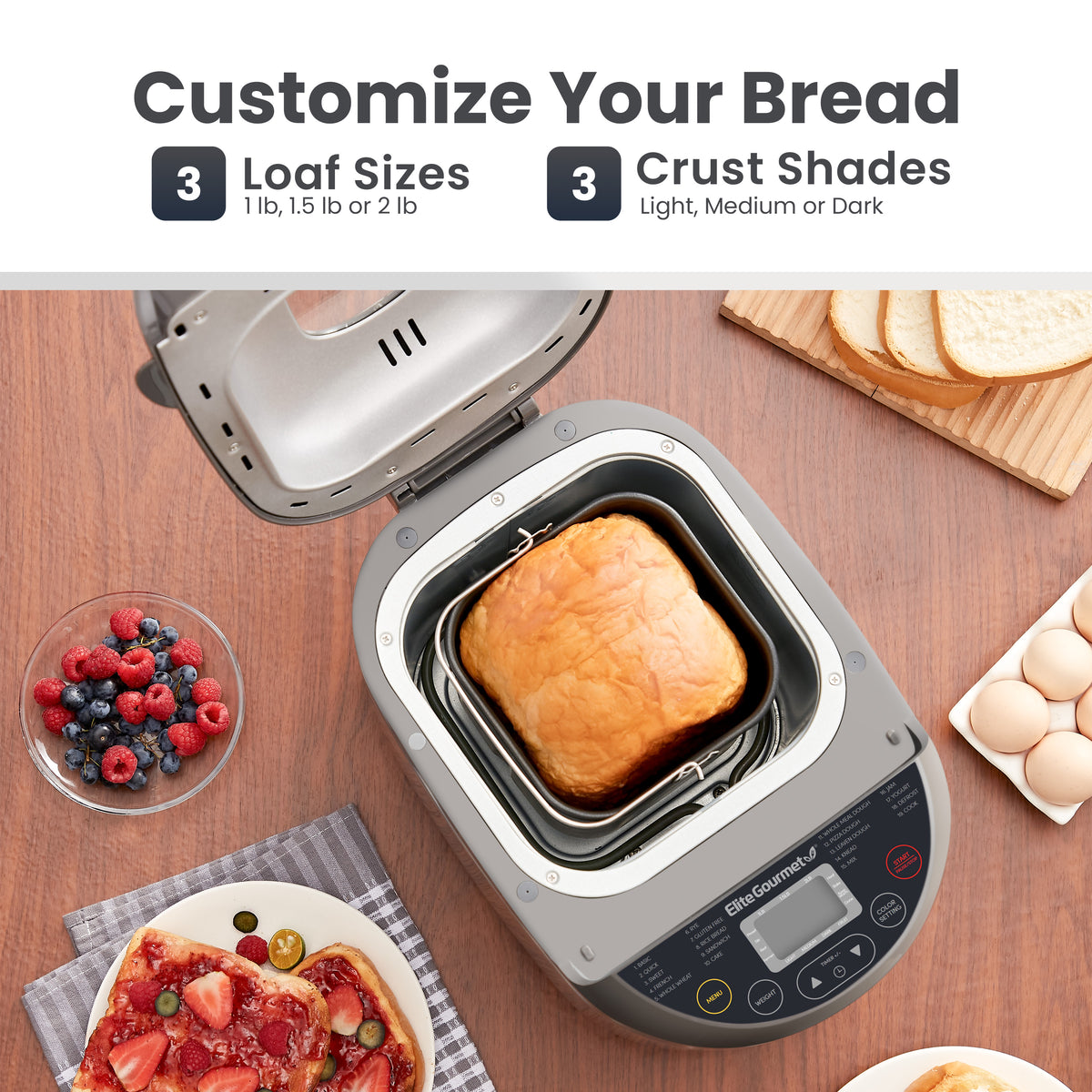 2 Lb Programmable Bread Maker Machine, 3 Loaf Sizes, 19 Menu Functions – Shop Elite Gourmet ...